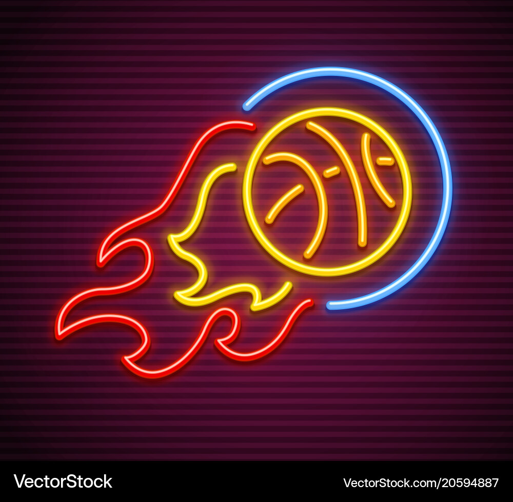 Neon Basketball Comet Sign Royalty Free Vector Image