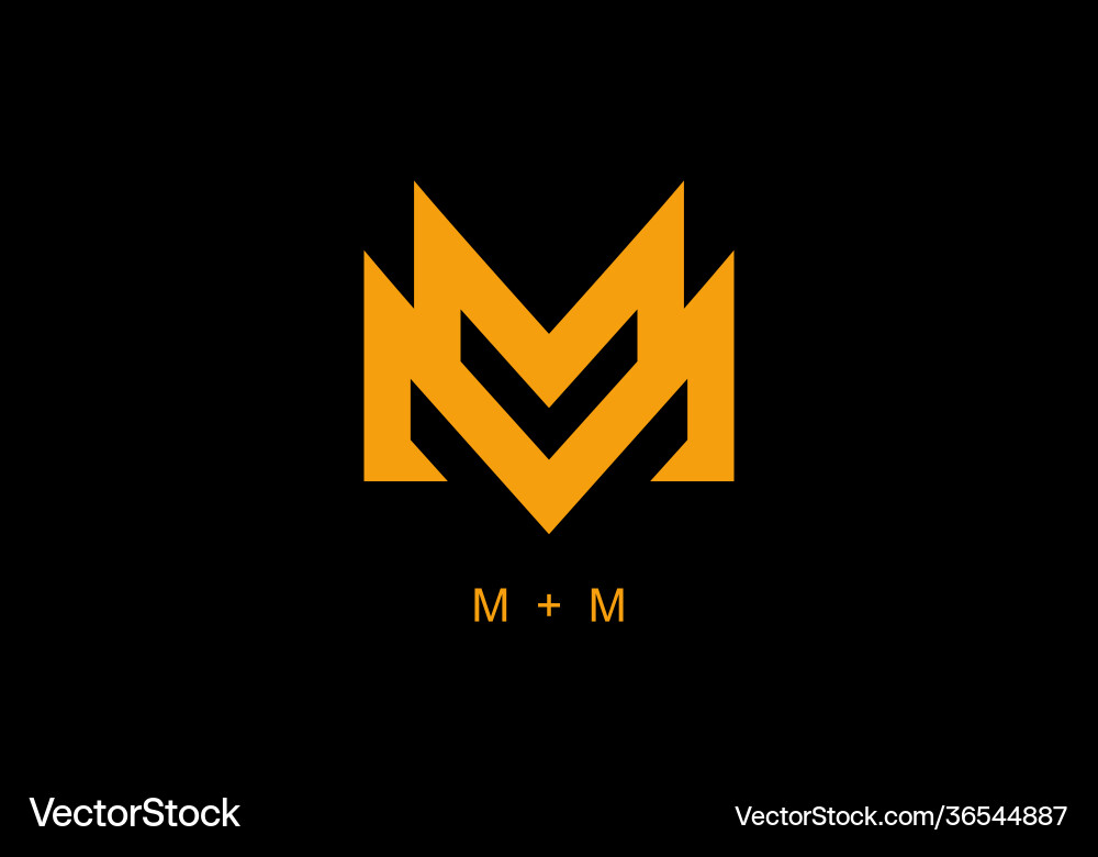 Orange black mm initial letter Royalty Free Vector Image