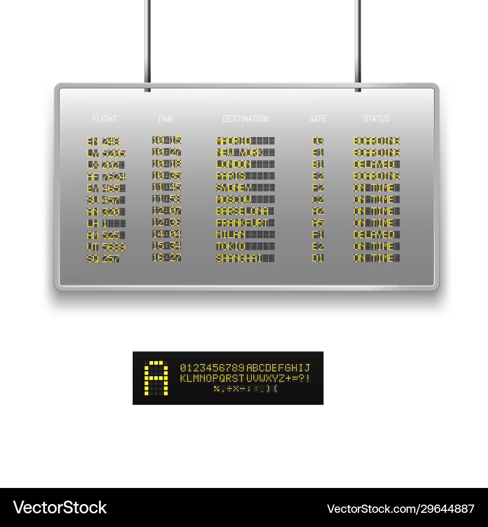 Realistic 3d digital led airport board with flight