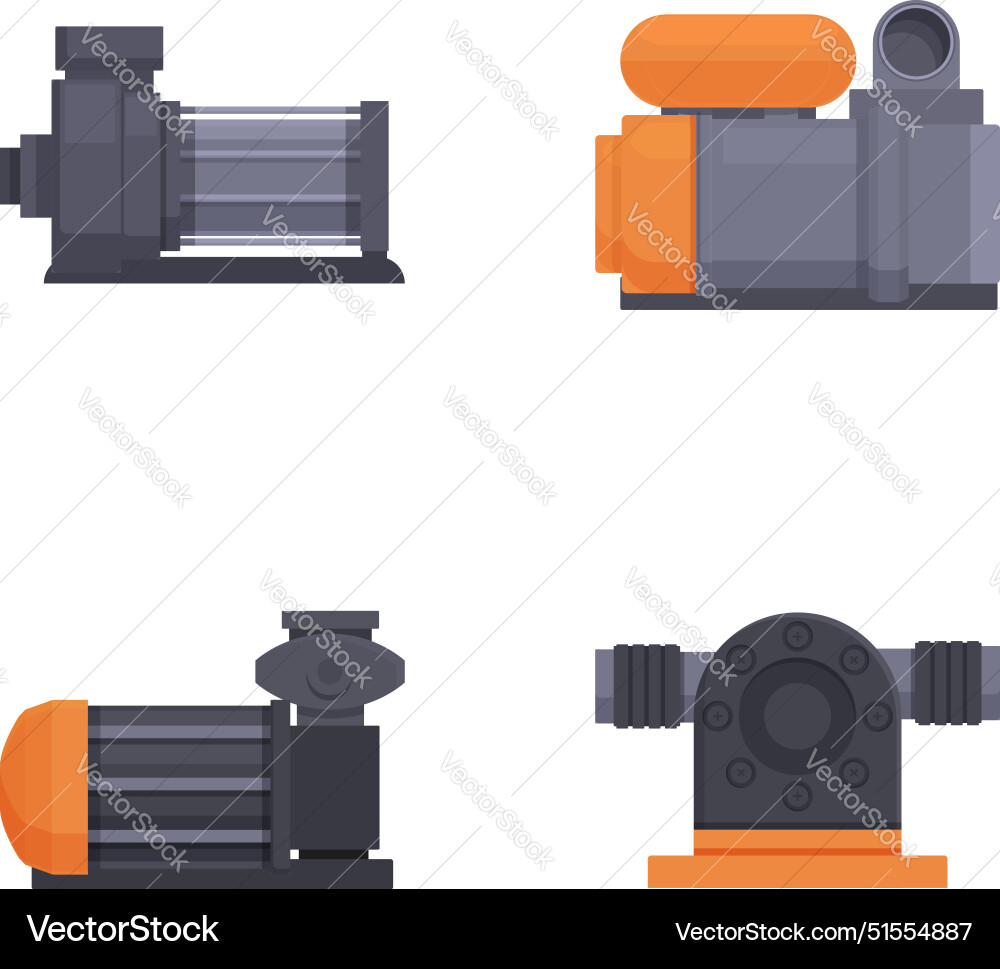 Set of industrial pump icons Royalty Free Vector Image