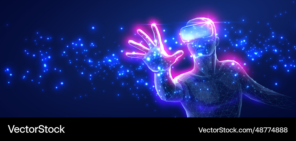 A man using vr device for an immersive virtual Vector Image