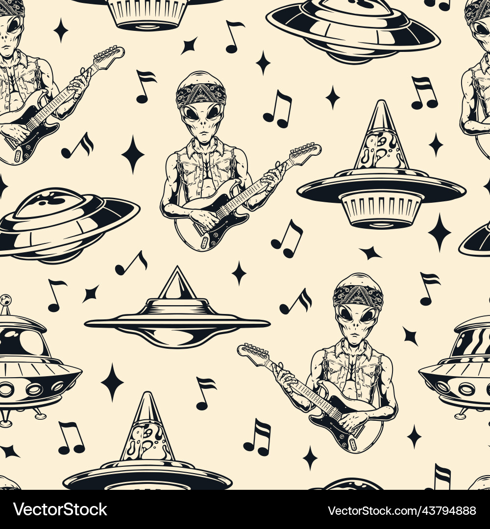 Alien music monochrome seamless pattern Royalty Free Vector