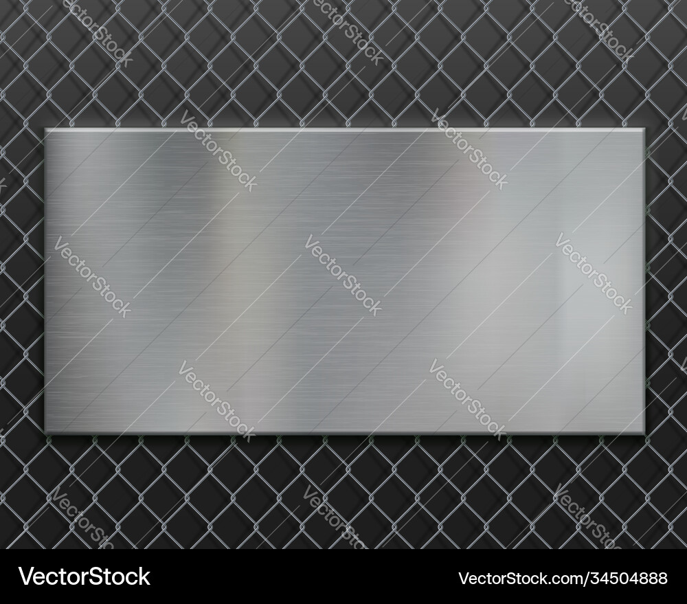 Blank metal plate on netting grid fence Royalty Free Vector