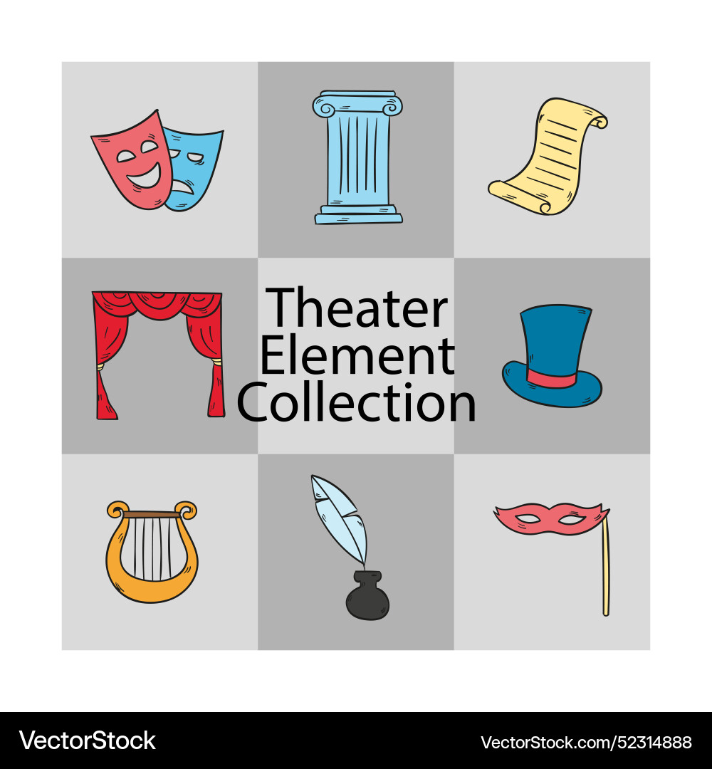 Collection of hand drawn theater elements Vector Image