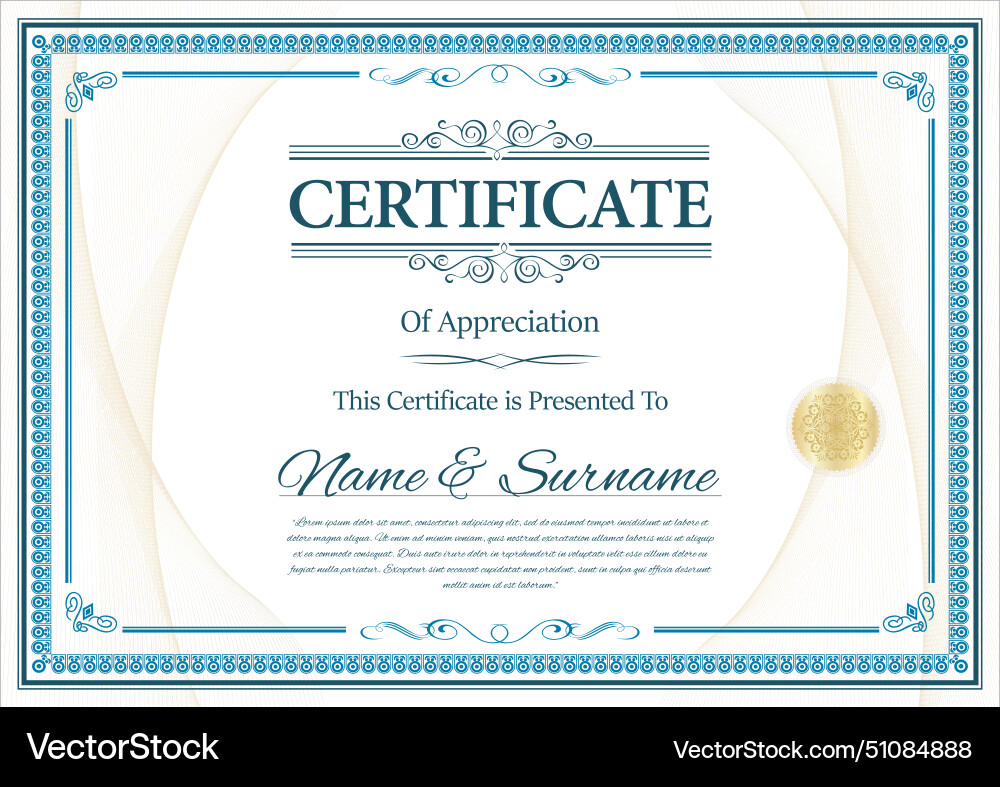 Golden Seal Certificate Template Royalty Free Vector Image