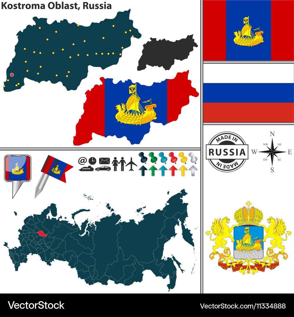 Map of oblast kostroma Royalty Free Vector Image