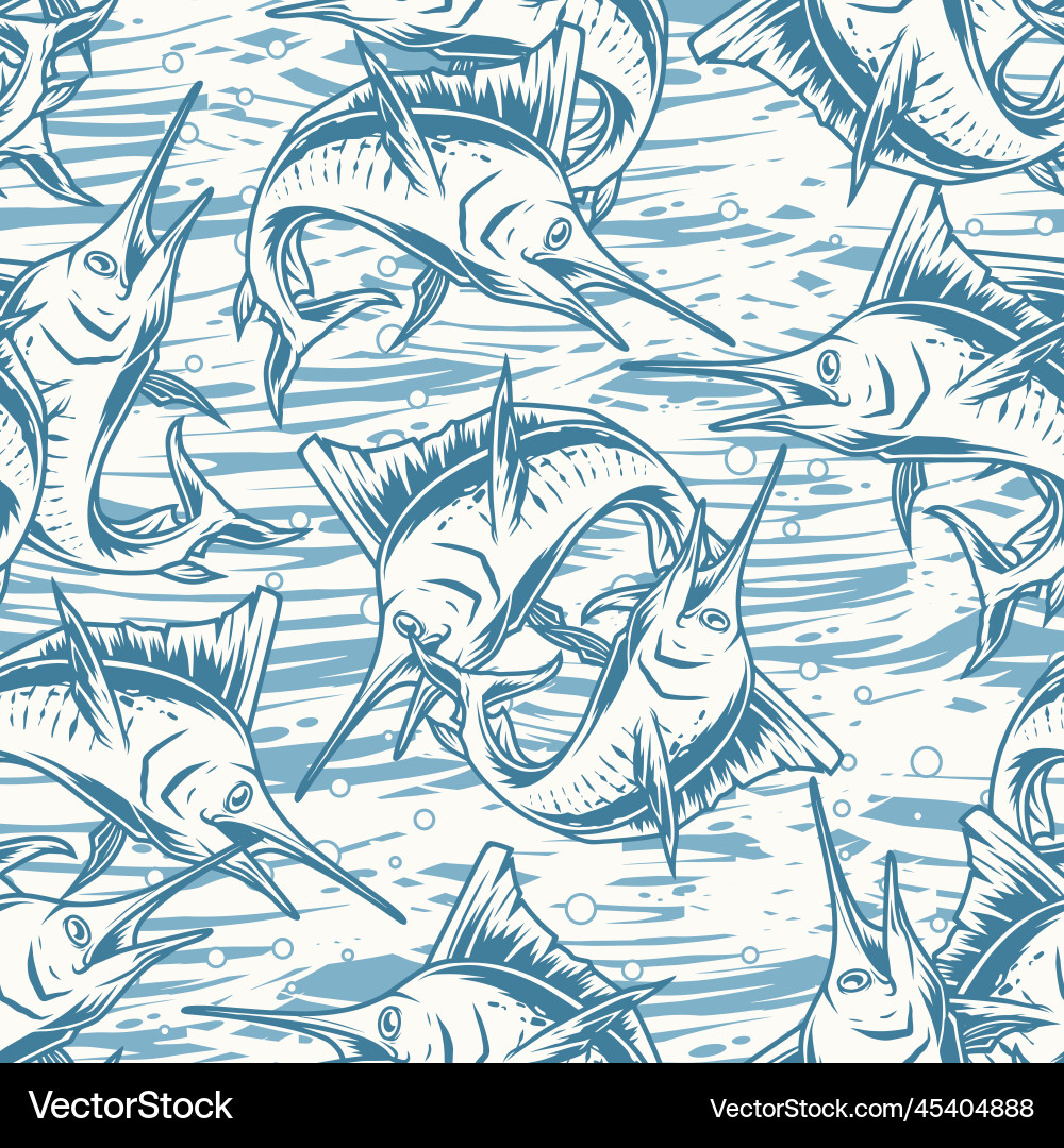 Monochrome Fish Pattern with Marlin Royalty Free Vector