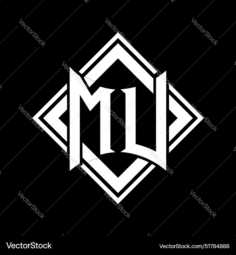 Mu letter logo abstract shield shape with square Vector Image
