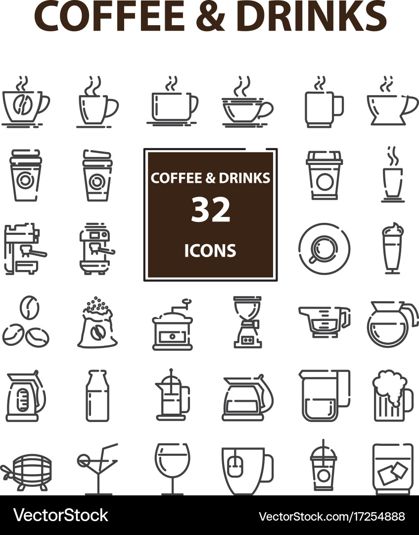 Outline web mono symbol icon set - drink Vector Image