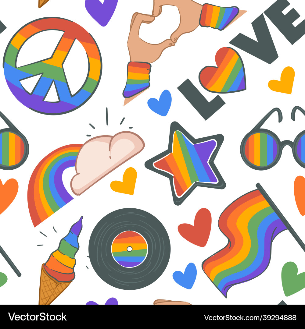 Rainbow and cloud peace sign love pattern Vector Image