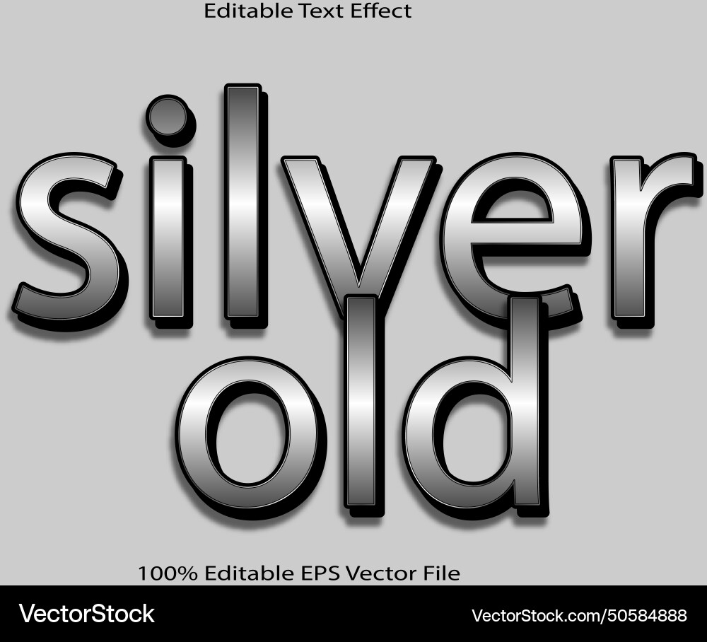 Silver old editable text effect emboss cartoon Vector Image