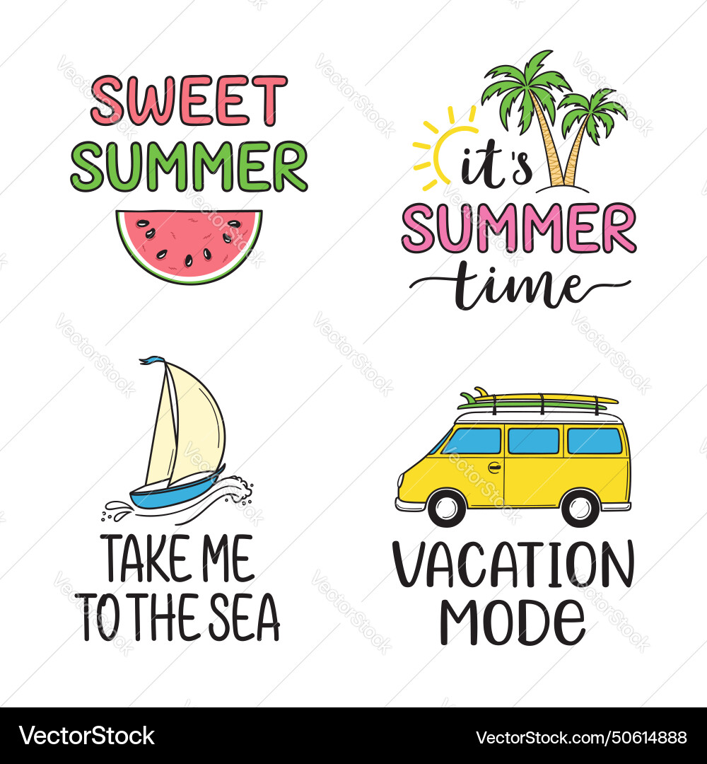 Summer seasonal phrases and elements Royalty Free Vector