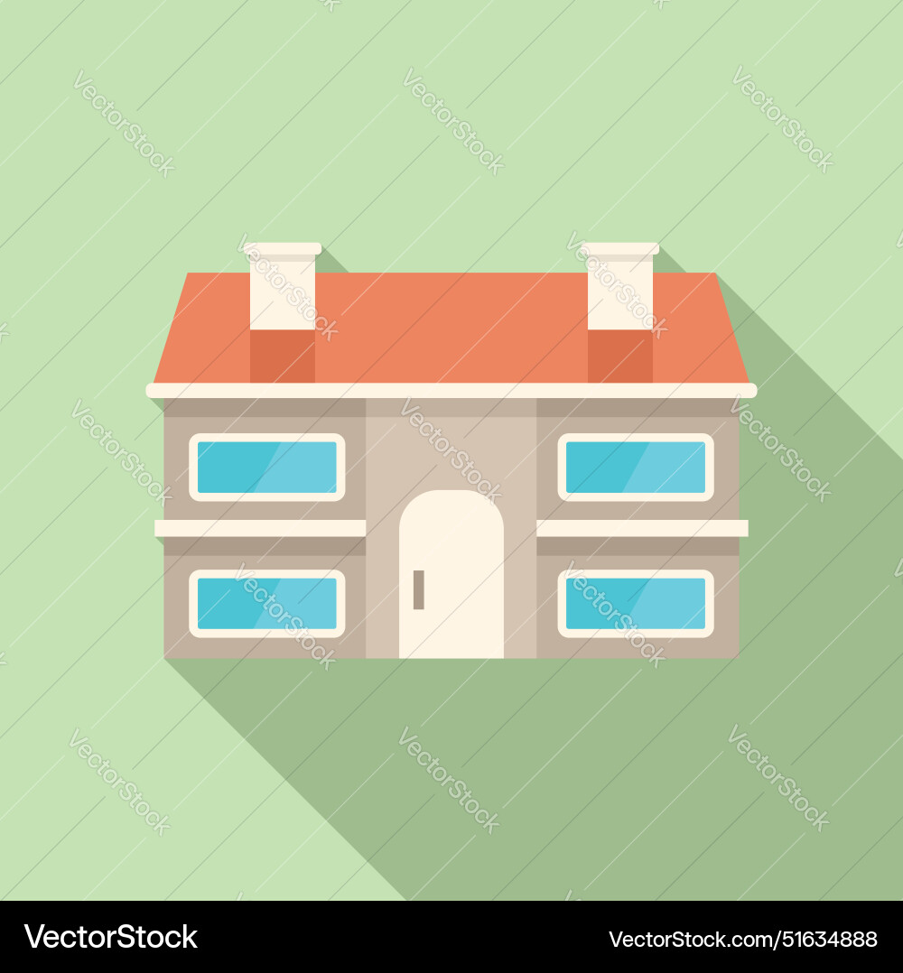 Two storey building facade with red roof Vector Image