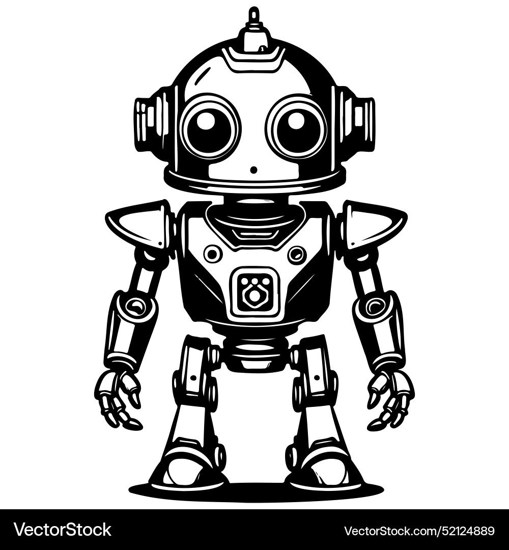 Cartoon robot sketch realistic line monochrome Vector Image