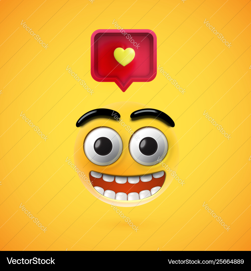 High detailed smiley with 3d heart sign Royalty Free Vector