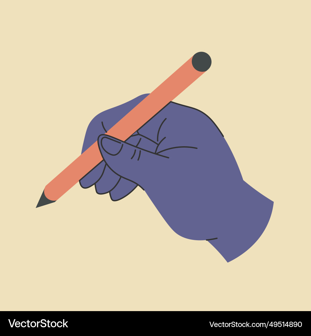 Arm holding pen writing or drawing with pencil Vector Image