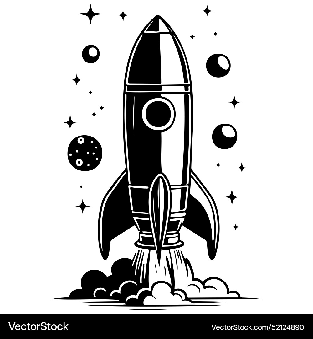Cartoon rocket hand drawn line transparent Vector Image