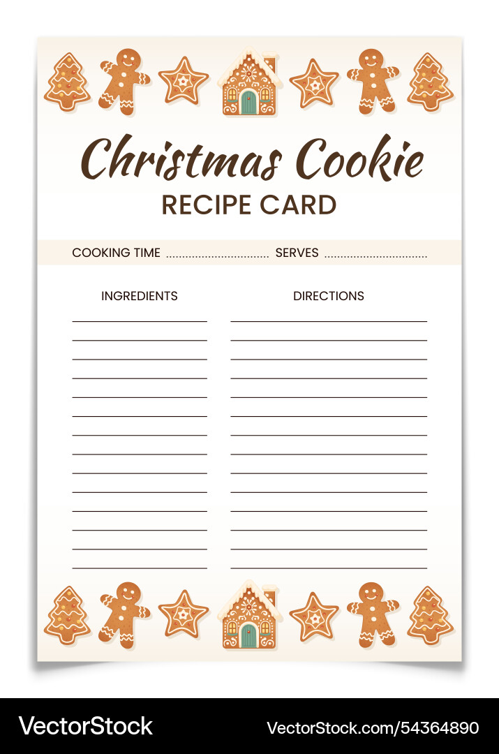 Christmas gingerbread cookie recipe card template Vector Image