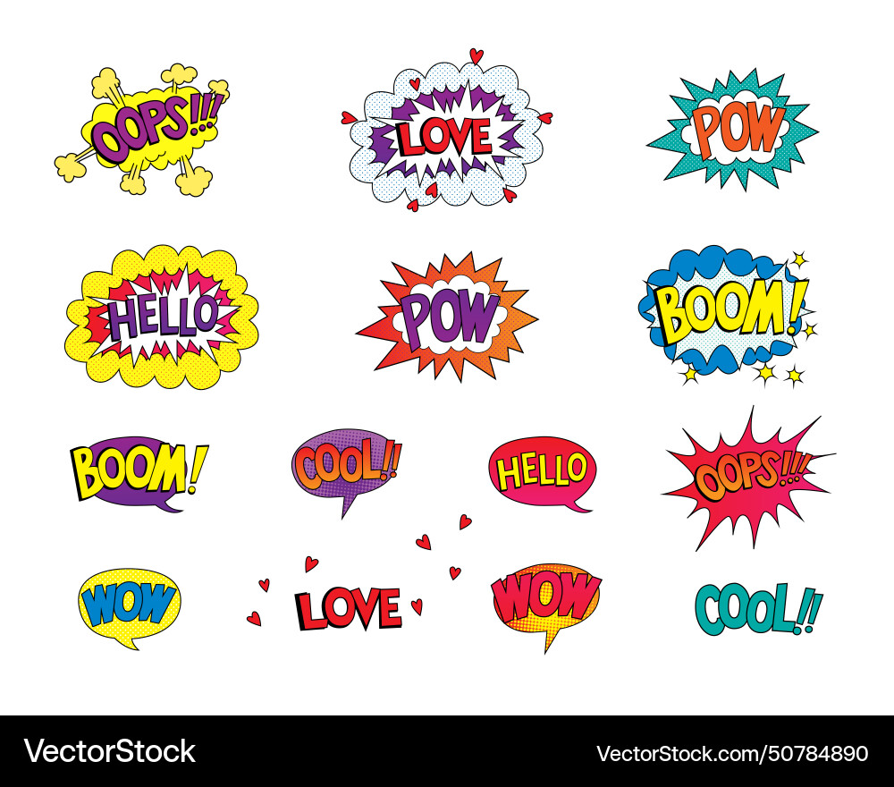 Comic Colored Speech Bubbles Set Pop Art Style Vector Image