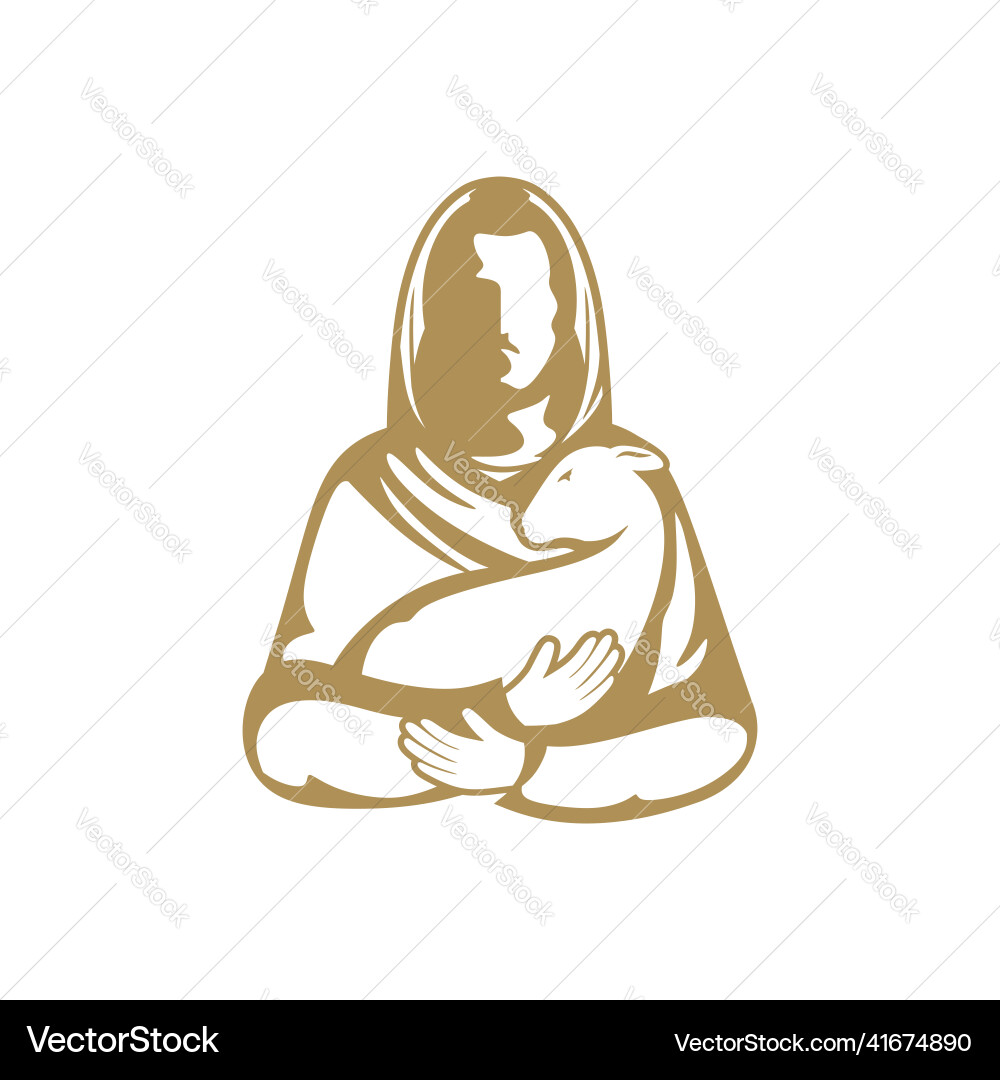 Good shepherd with a sheep in his arms Royalty Free Vector