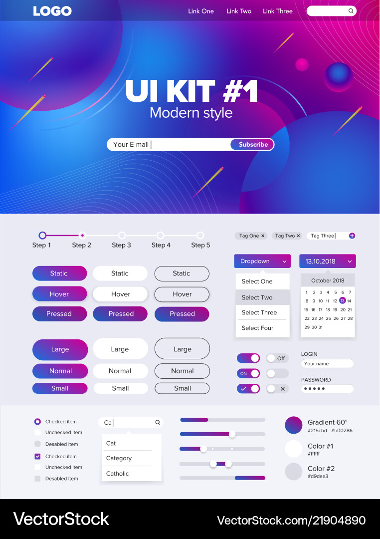 Ui kit for website template buttons gui Royalty Free Vector