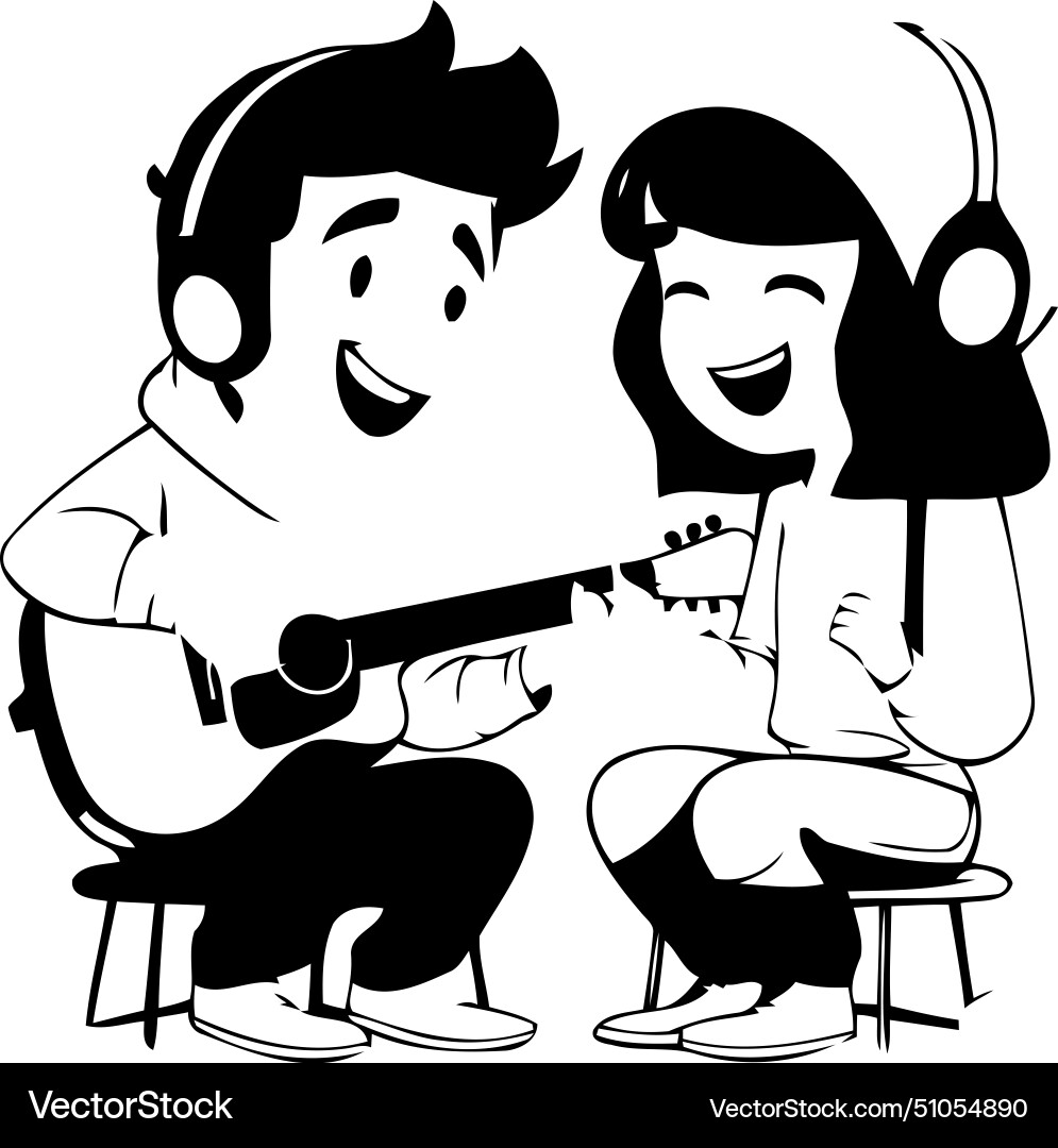 Young man and woman playing guitar singing Vector Image