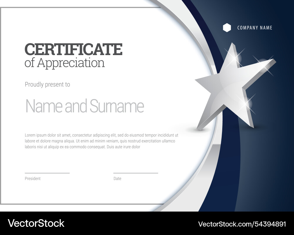 Award certificate with a star design in blue Vector Image
