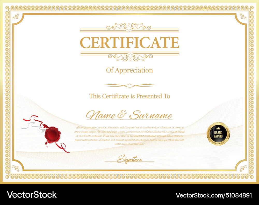 Certificate template with golden seal Royalty Free Vector