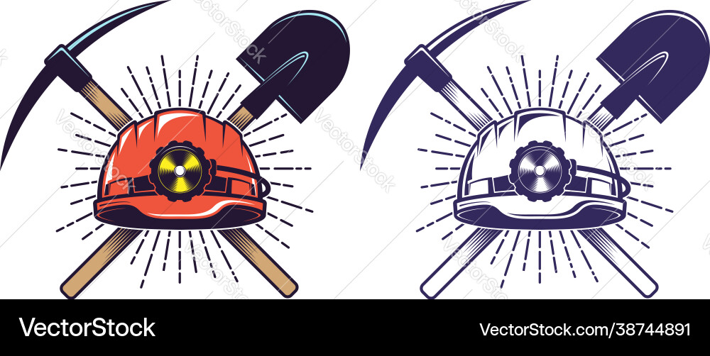 Mining Helmet & Tools Logo Royalty Free Vector Image