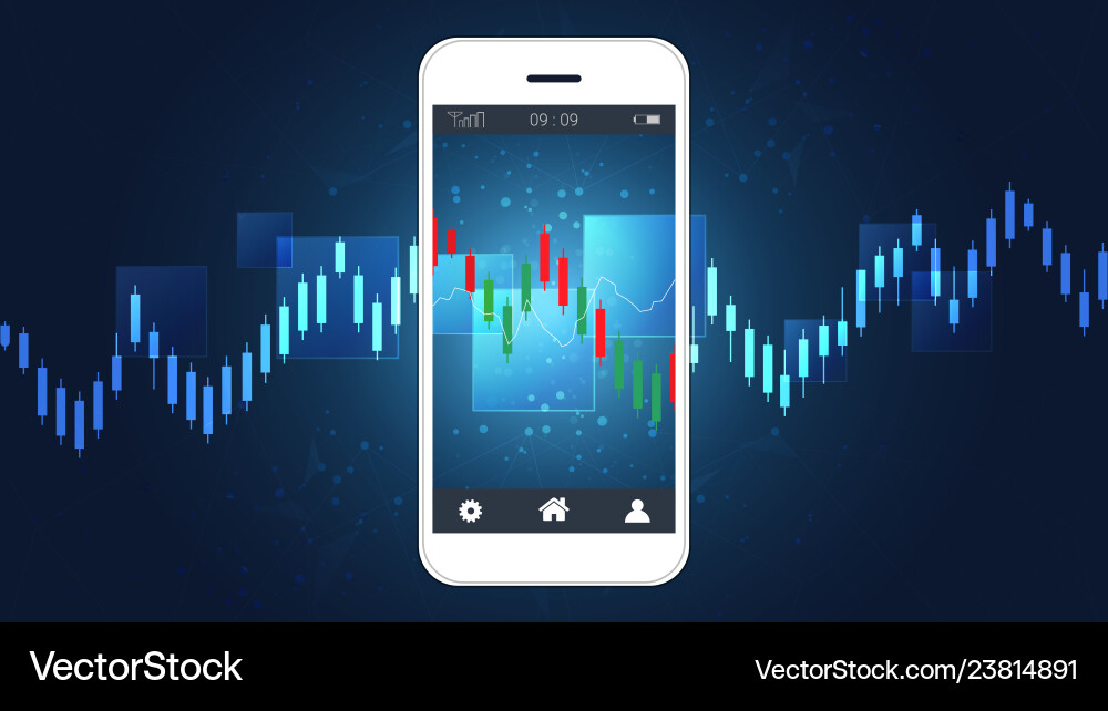 Mobile stock trading concept with candlestick Vector Image