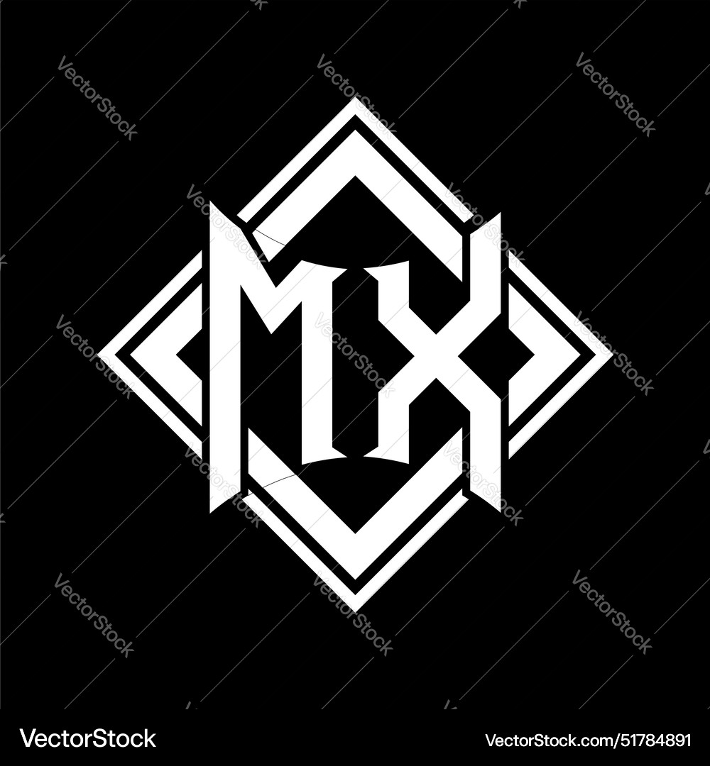 Mx letter logo abstract shield shape with square Vector Image