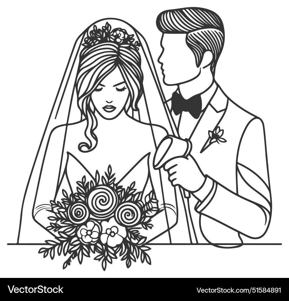 One continuous drawn line wedding from Royalty Free Vector