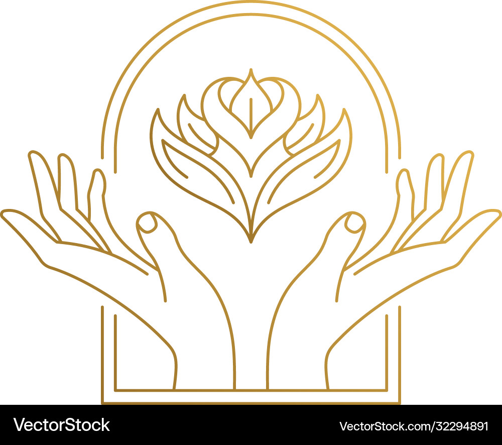 Outline emblem hands with flower in window hand Vector Image