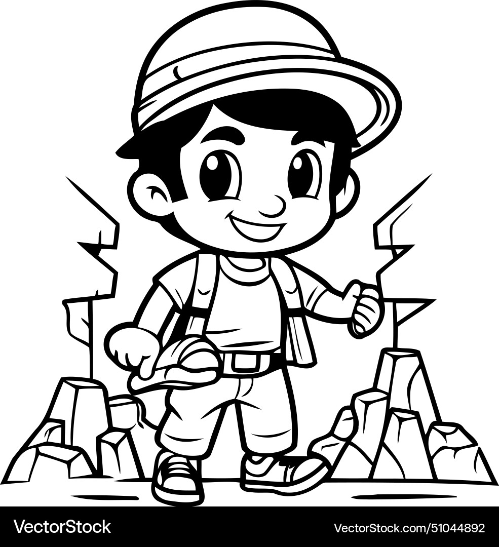 Cartoon explorer boy with a treasure map eps10 Vector Image