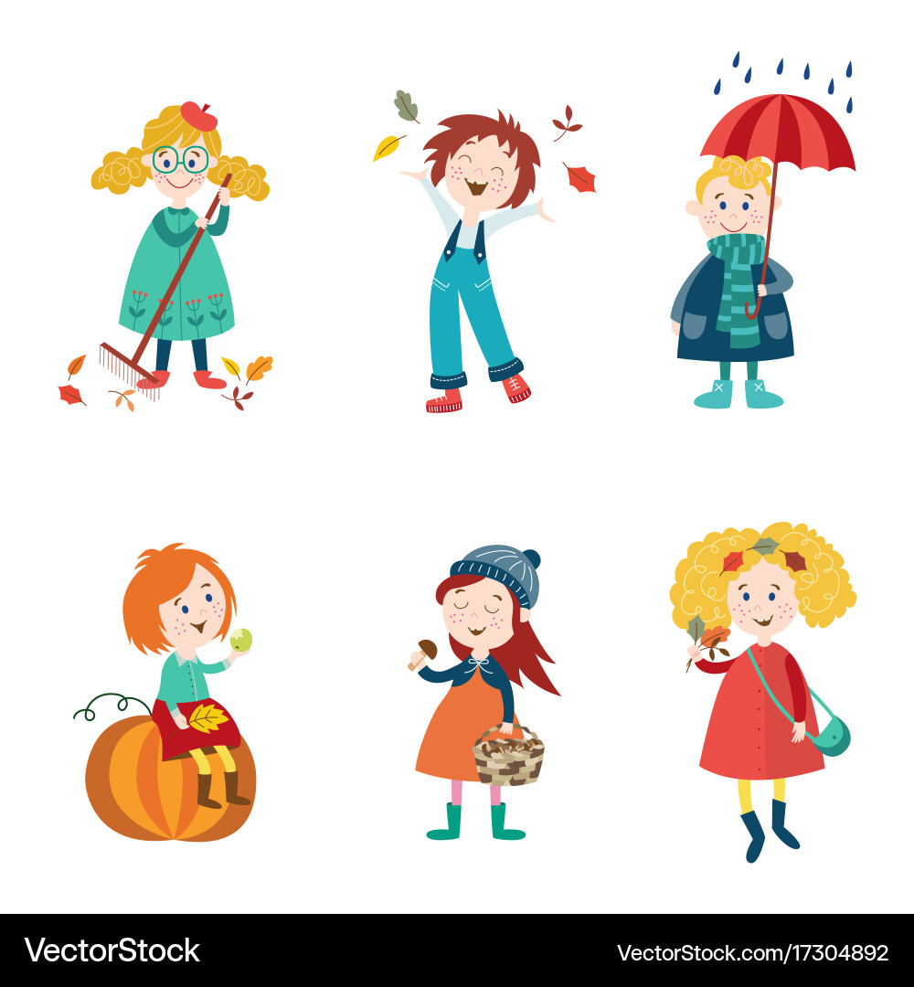 Cartoon kids enjoy fall autumn activities Vector Image