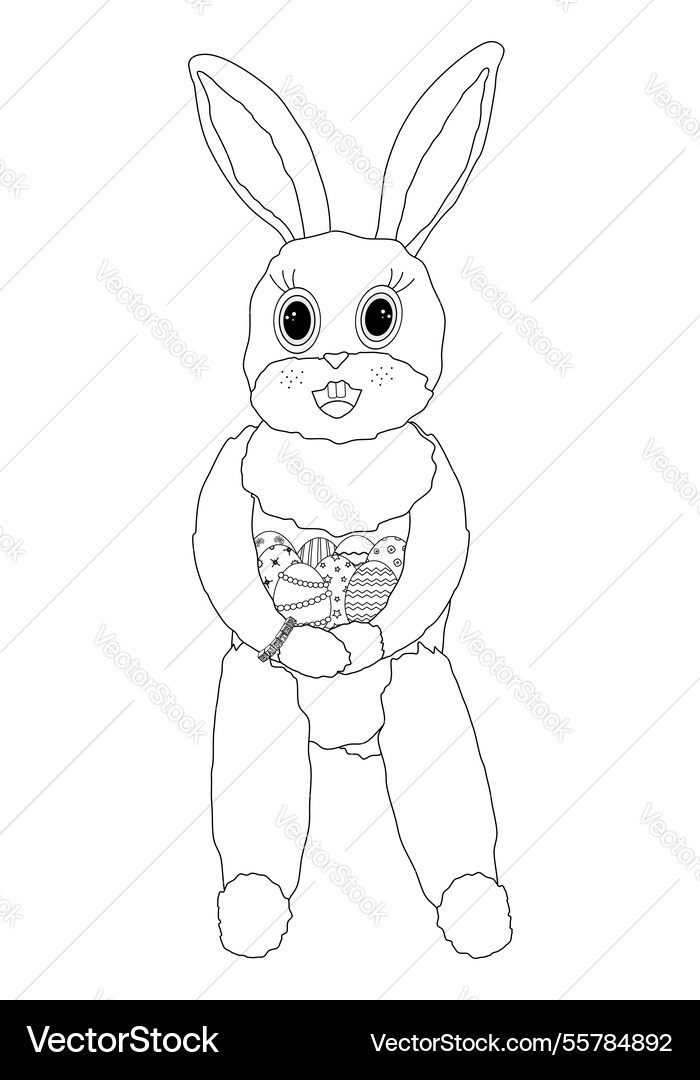 Cute easter bunny coloring page holding eggs Vector Image