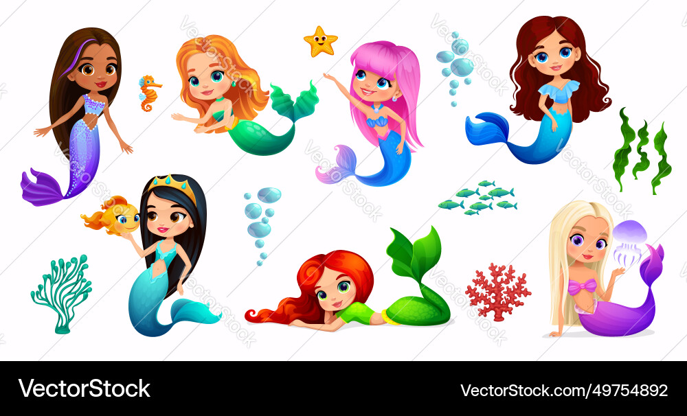 Cute Mermaid Princesses Royalty Free Vector Image