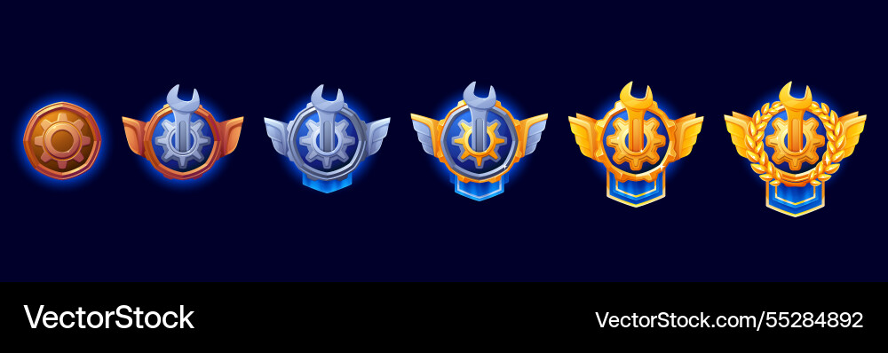 Engineer level medal game rank badges icons Vector Image