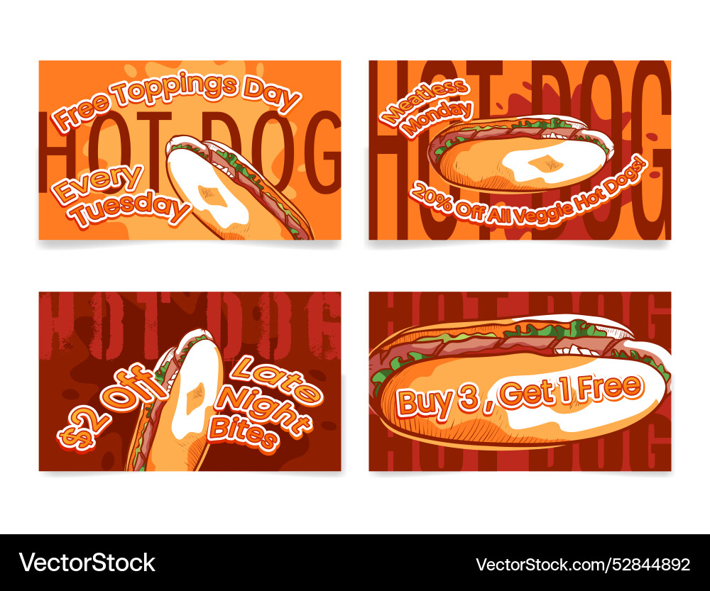Hot dog sale promo banner fast food advertising Vector Image