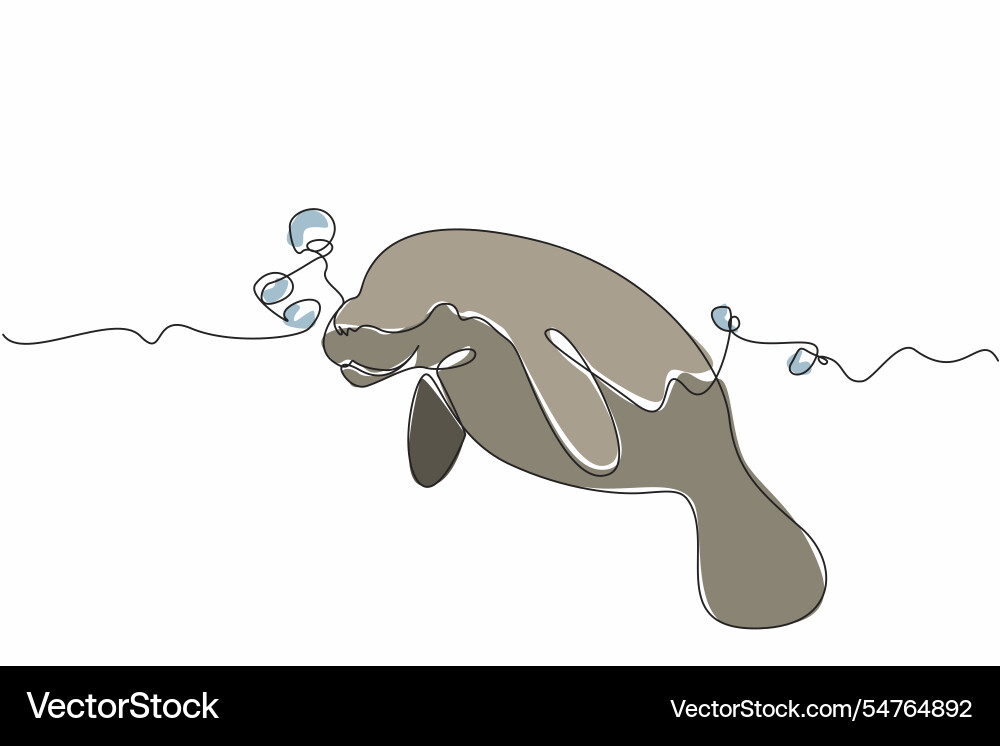 Single one line drawing the manatee swimming Vector Image