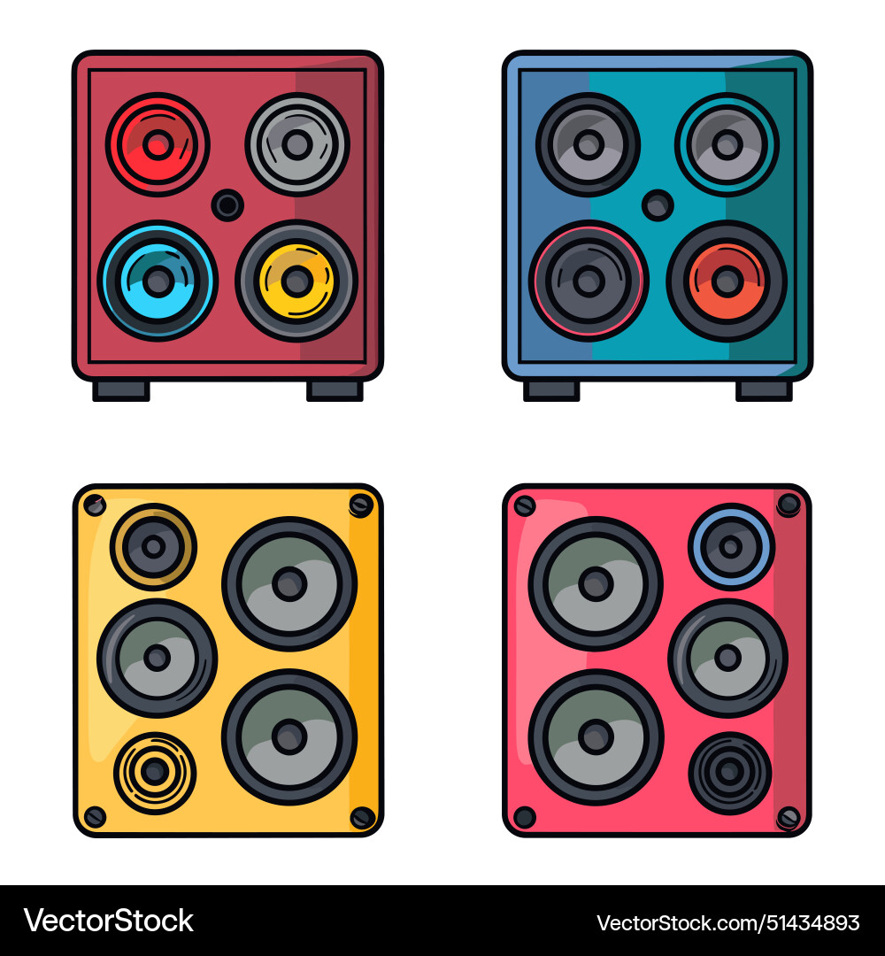 Four colorful speaker cabinets cartoon style Vector Image