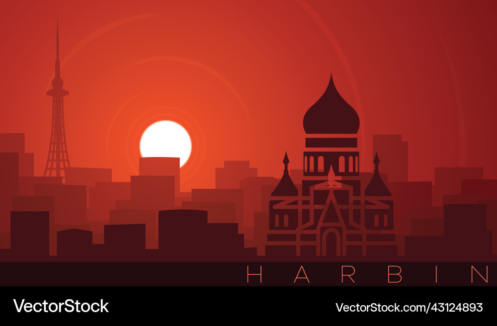Harbin low sun skyline scene Royalty Free Vector Image