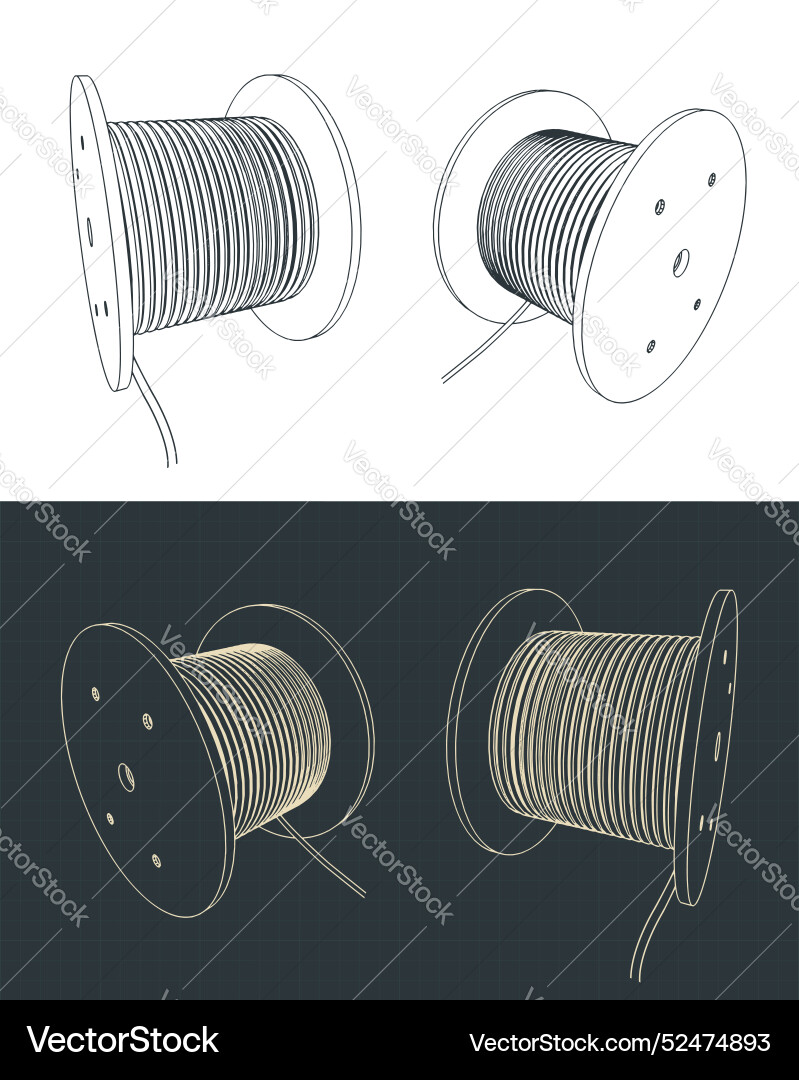 Industrial high voltage cable reel blueprints Vector Image