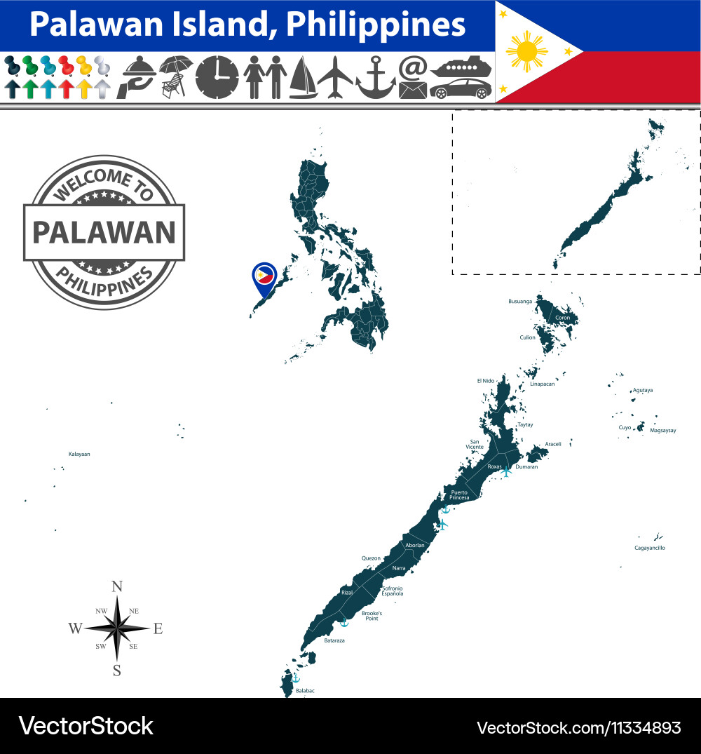 Map of palawan island Royalty Free Vector Image