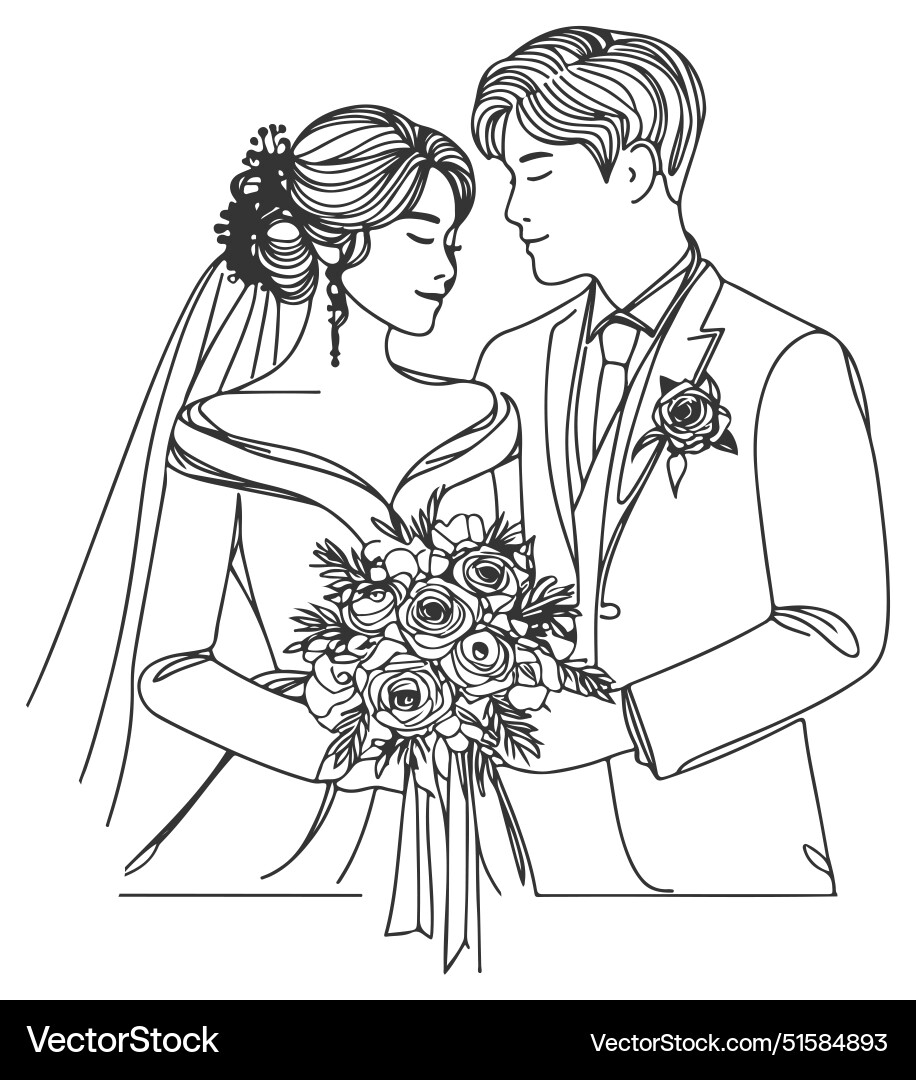 One continuous drawn line wedding from Royalty Free Vector