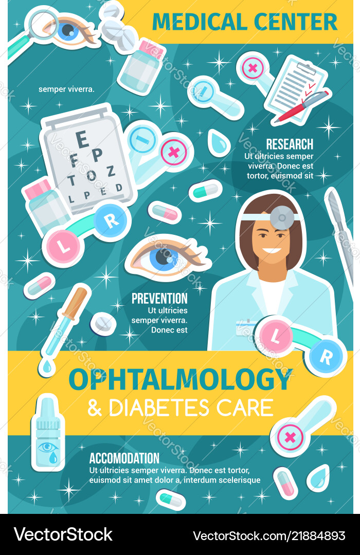 Ophthalmology medicine items and doctor Royalty Free Vector