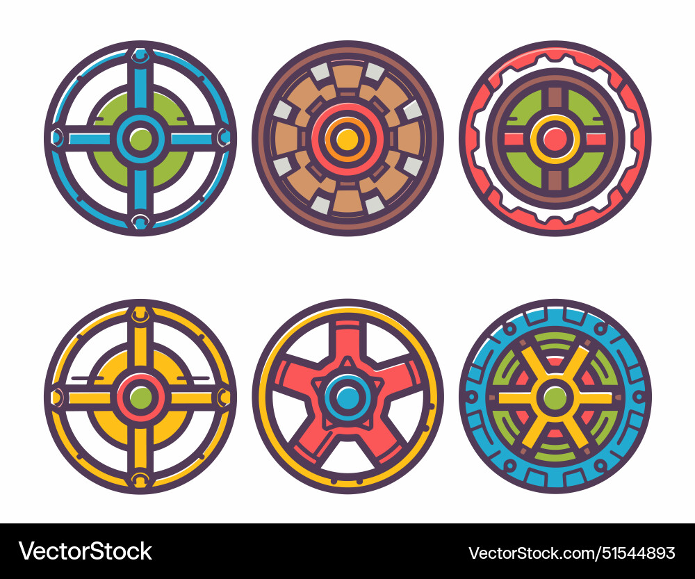 Set six colorful wheel designs featuring various Vector Image