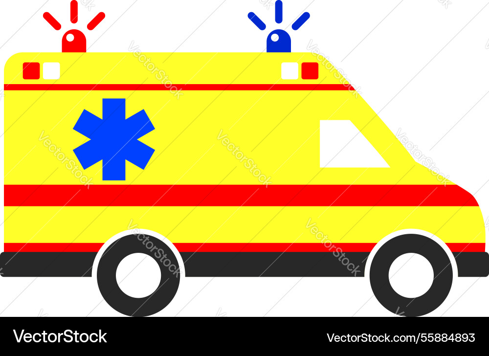 Simple yellow ambulance silhouette icon Royalty Free Vector