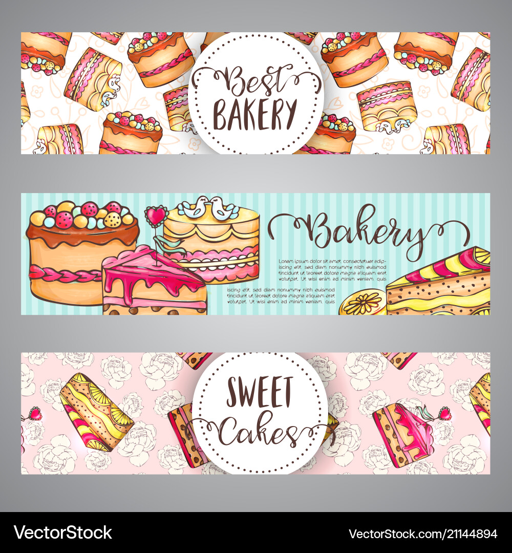 Cake banners with handdrawn akes and pink splashes