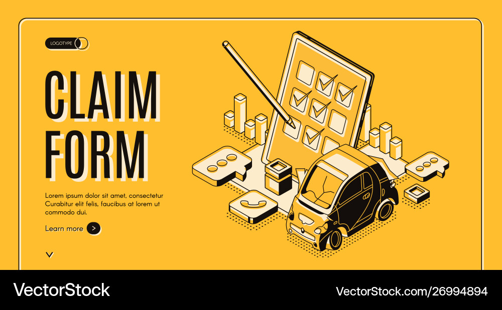 Claim form for car insurance isometric banner Vector Image